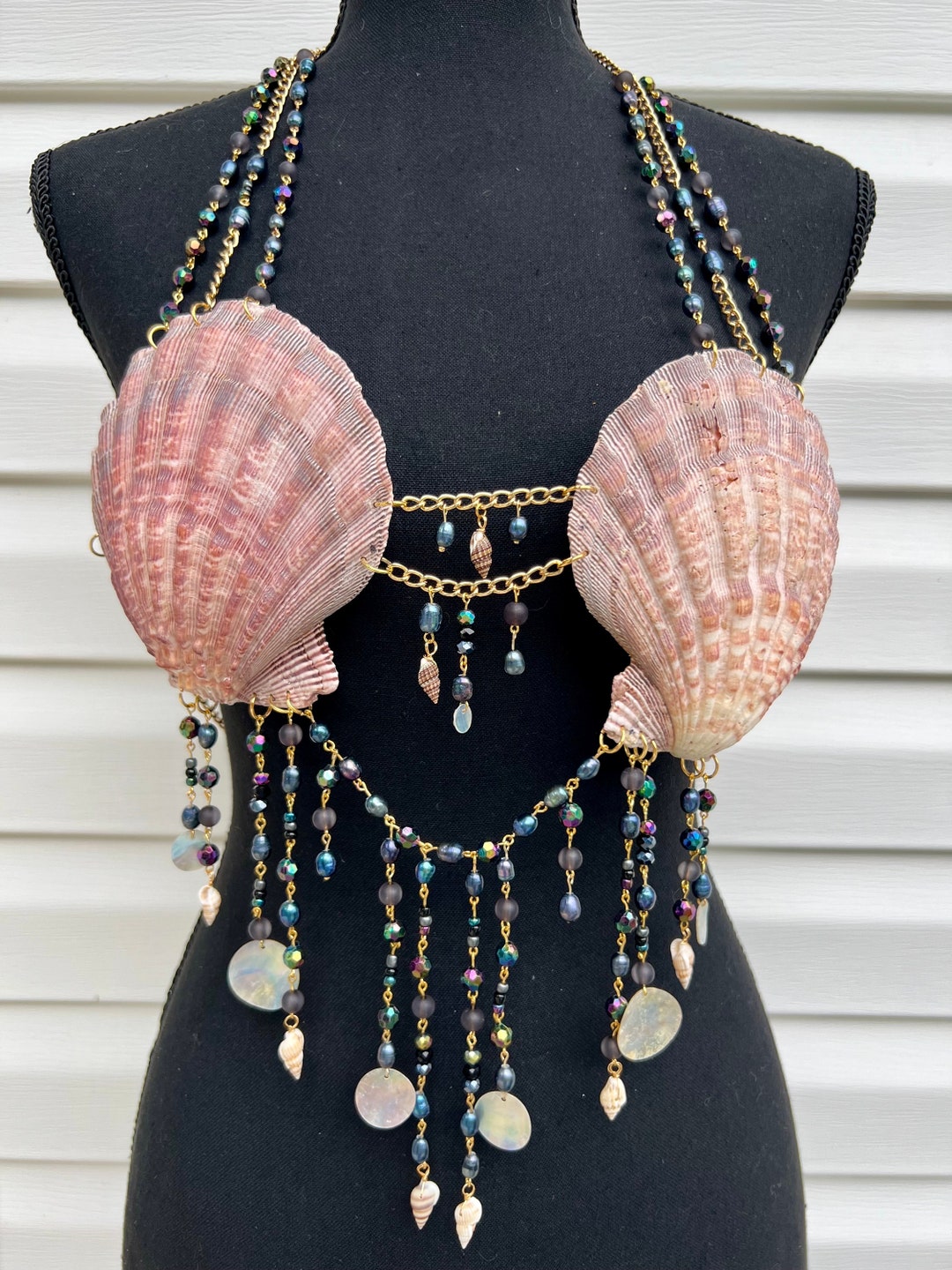 Black Seashell Mermaid Bra - Handmade With Real Pearls and Natural ...