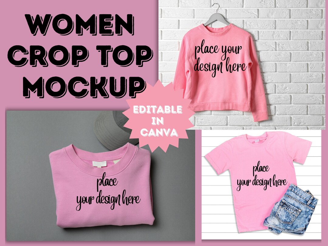 Pink Crop Top, Cropped Tee Mockup Champion T453W Crop Top Mockup ...