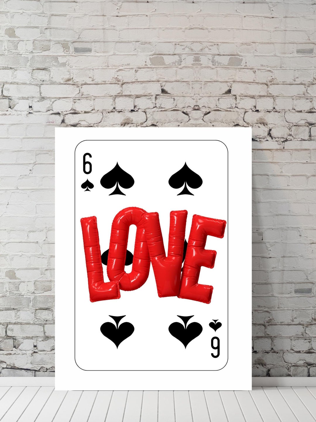 Love Playing Card Wall Art | 6 of Spades With Pop Art Red Love Balloon ...