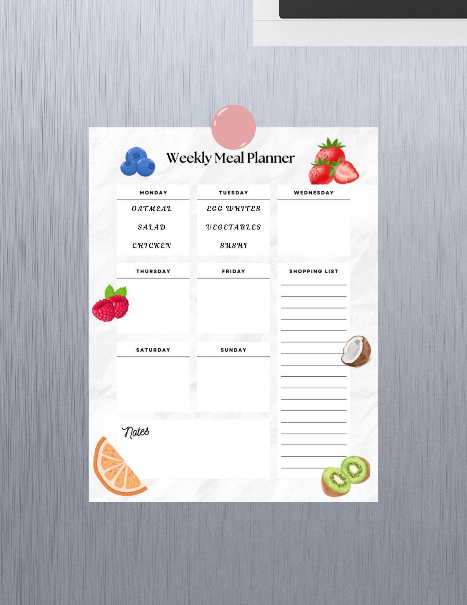 Weekly Meal Planner Calendar Colorful Fruit Icons Meal Prep Digital ...