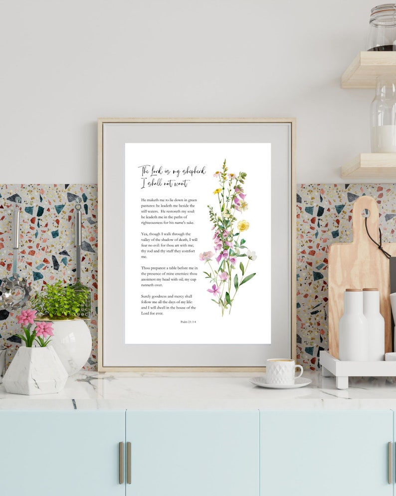 Bible Verse Psalm 23 Wall Art, Christian Printable Poster, Scripture ...