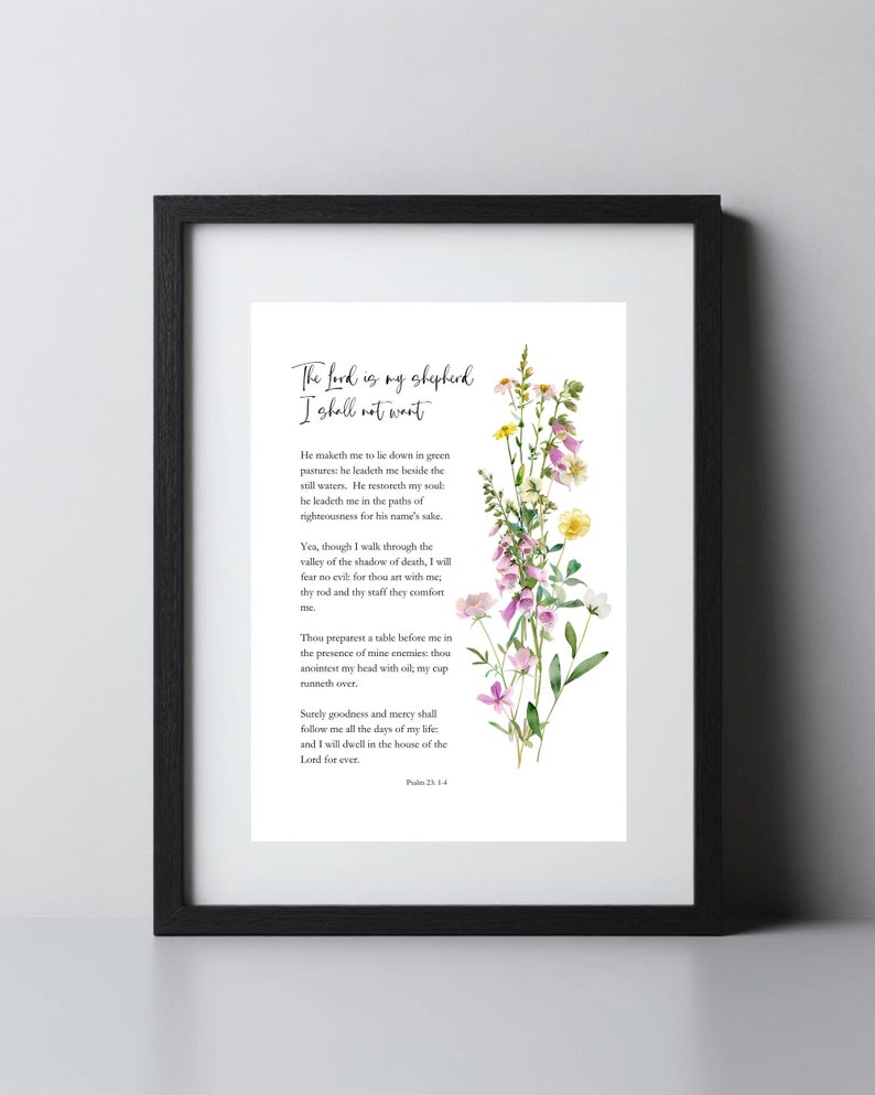 Bible Verse Psalm 23 Wall Art, Christian Printable Poster, Scripture ...