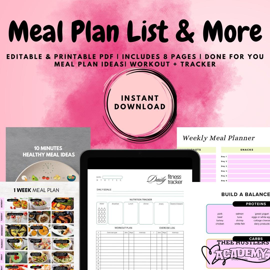 Editable and Printable Meal Plan, Done for You Meal Plans, Workout ...