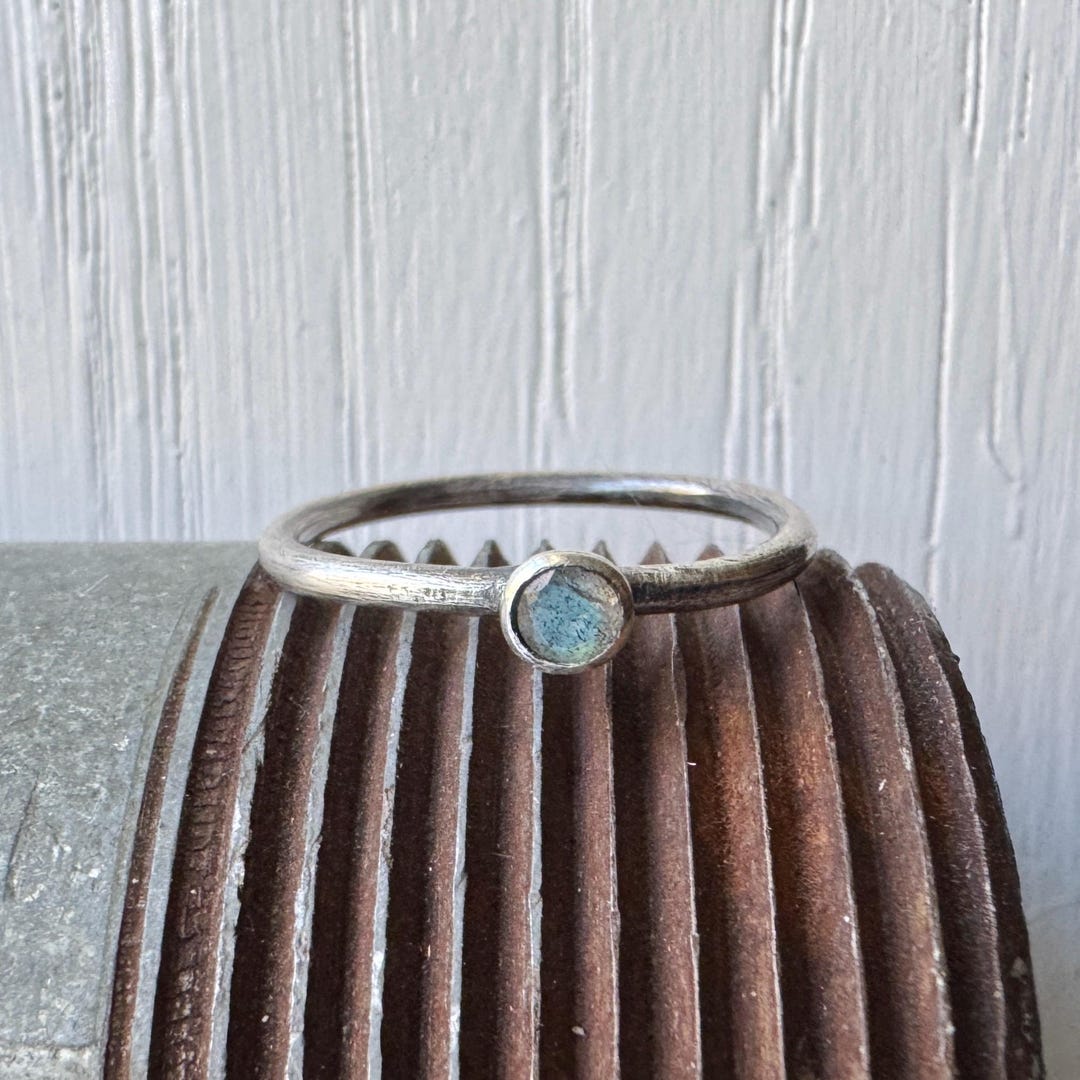 Labradorite Sterling Silver Stacker Ring, Euro Square Band (size 8) - Etsy
