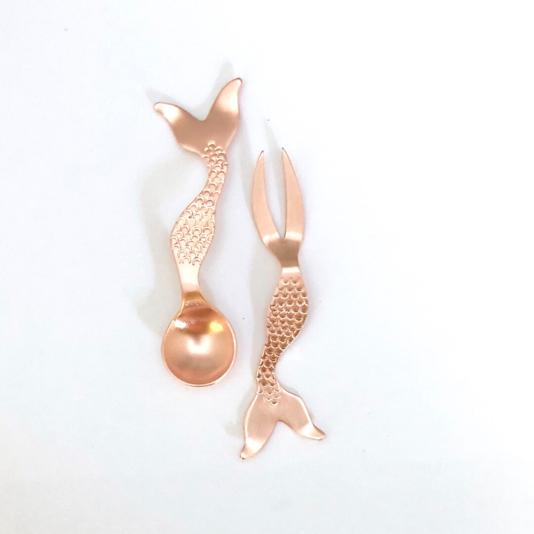 Copper Mermaid Tail Salt Spoon - Olive Fork - Unusual Gift ...