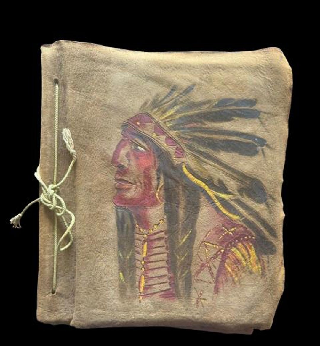 Canadian Folk Art Postcard Album Hand Painted Indigenous Chief on Deer ...