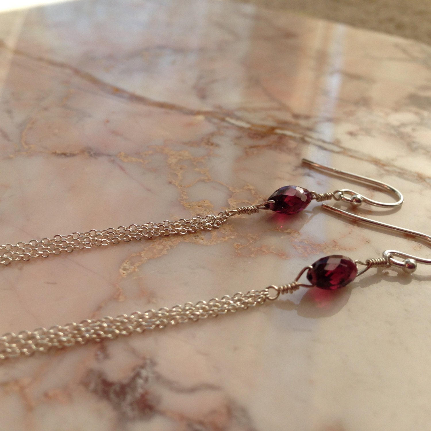 Handmade Stunning Garnet and Chain Earrings - Etsy