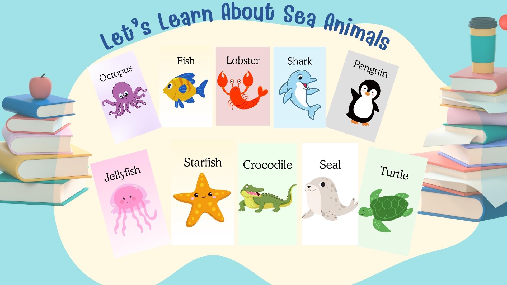 Sea Animals Printable Flashcard for Kids,educational Ocean Creature ...