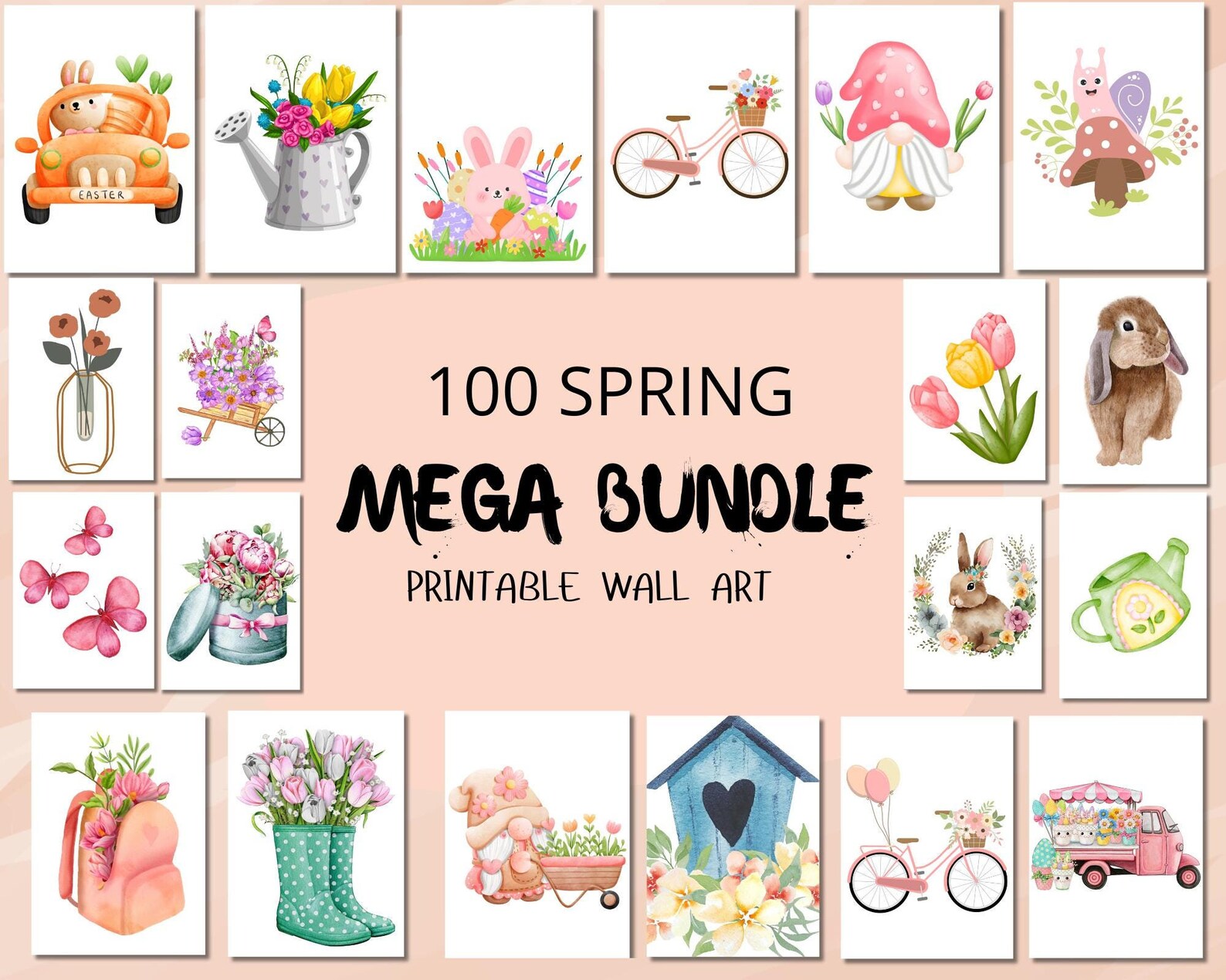 100 Spring Easter Printable Wall Art MEGA Bundle,digital Wall Art ...