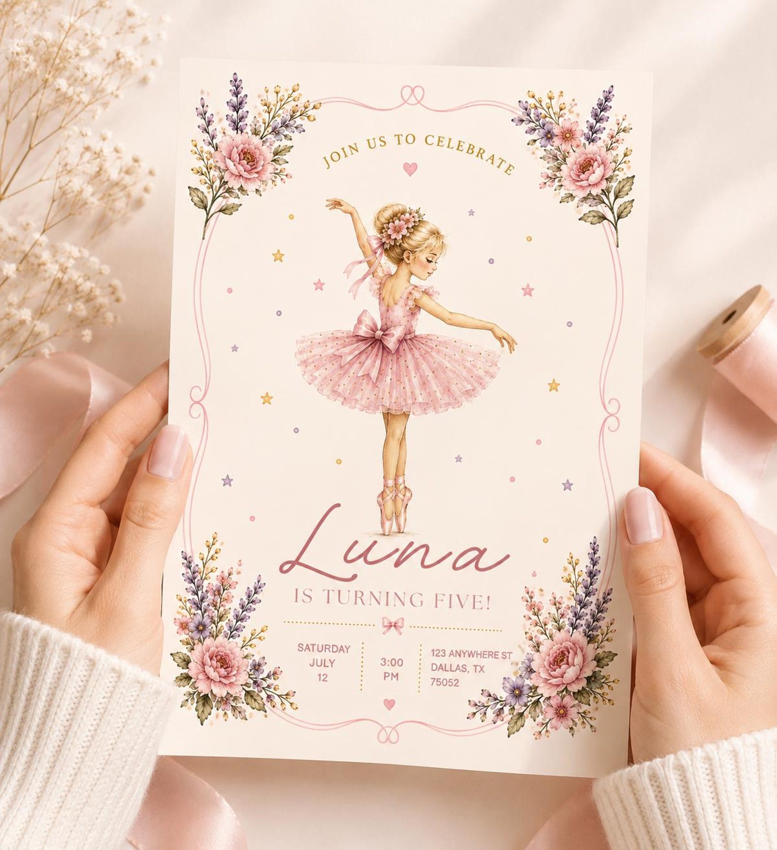 Ballerina Birthday Invitation | Pink Floral Watercolor Dance Party ...