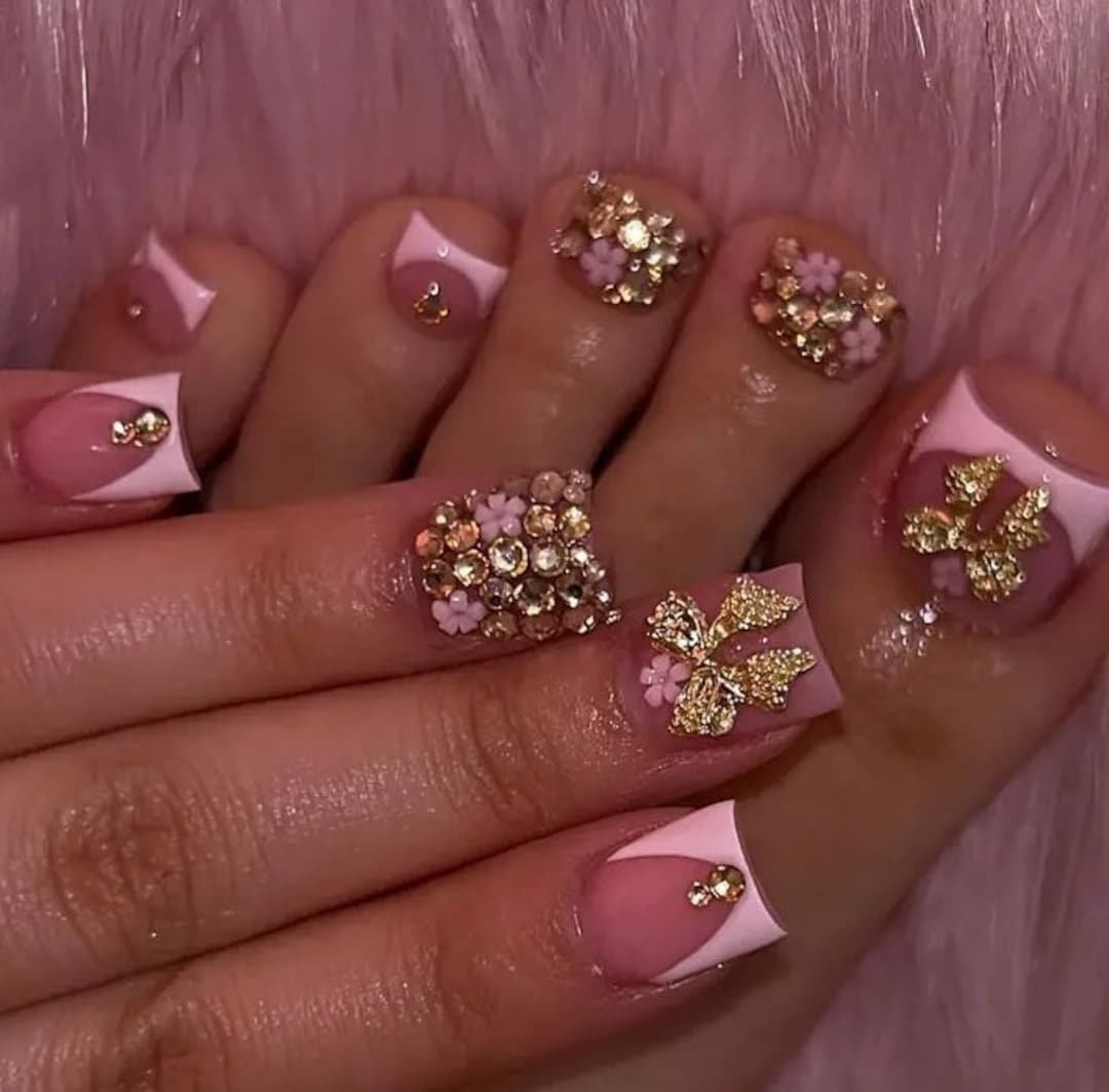 Pink Diamond Hand and Toe Nail Set - Etsy
