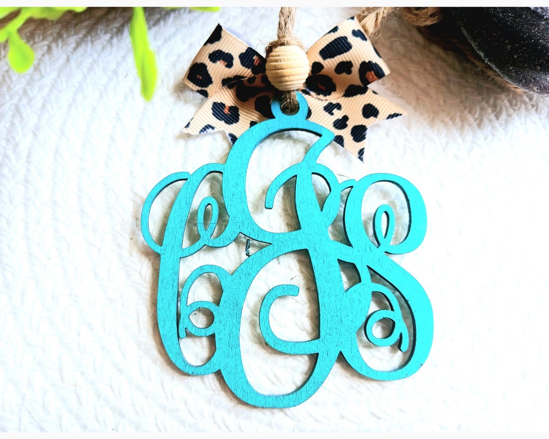 Monogram Car Charm, Aqua, Personalized Car Charm, Car Accessories, Rear ...