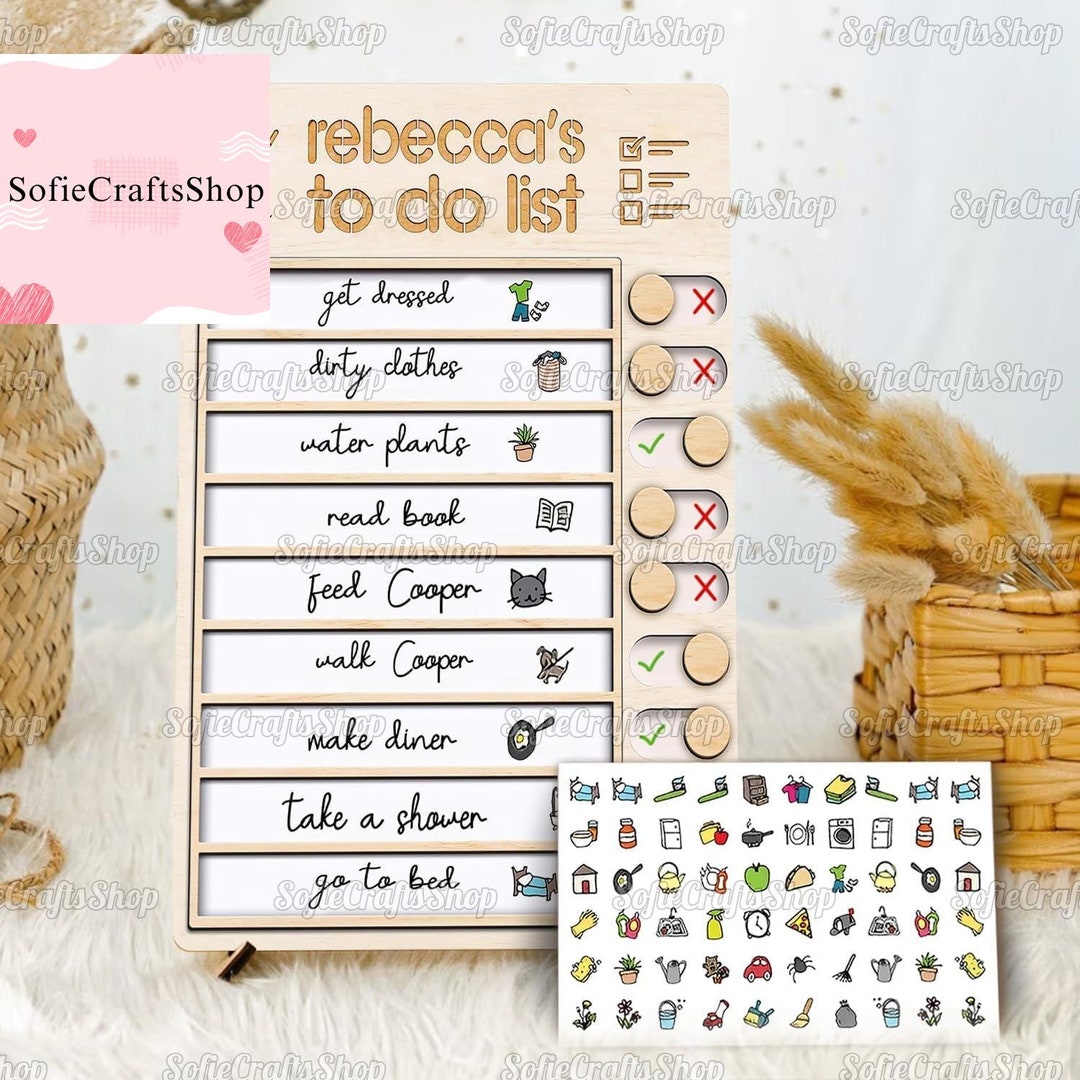 Personalized Chore Chart for Kids, Wooden Chore Chart With 150 Stickers ...