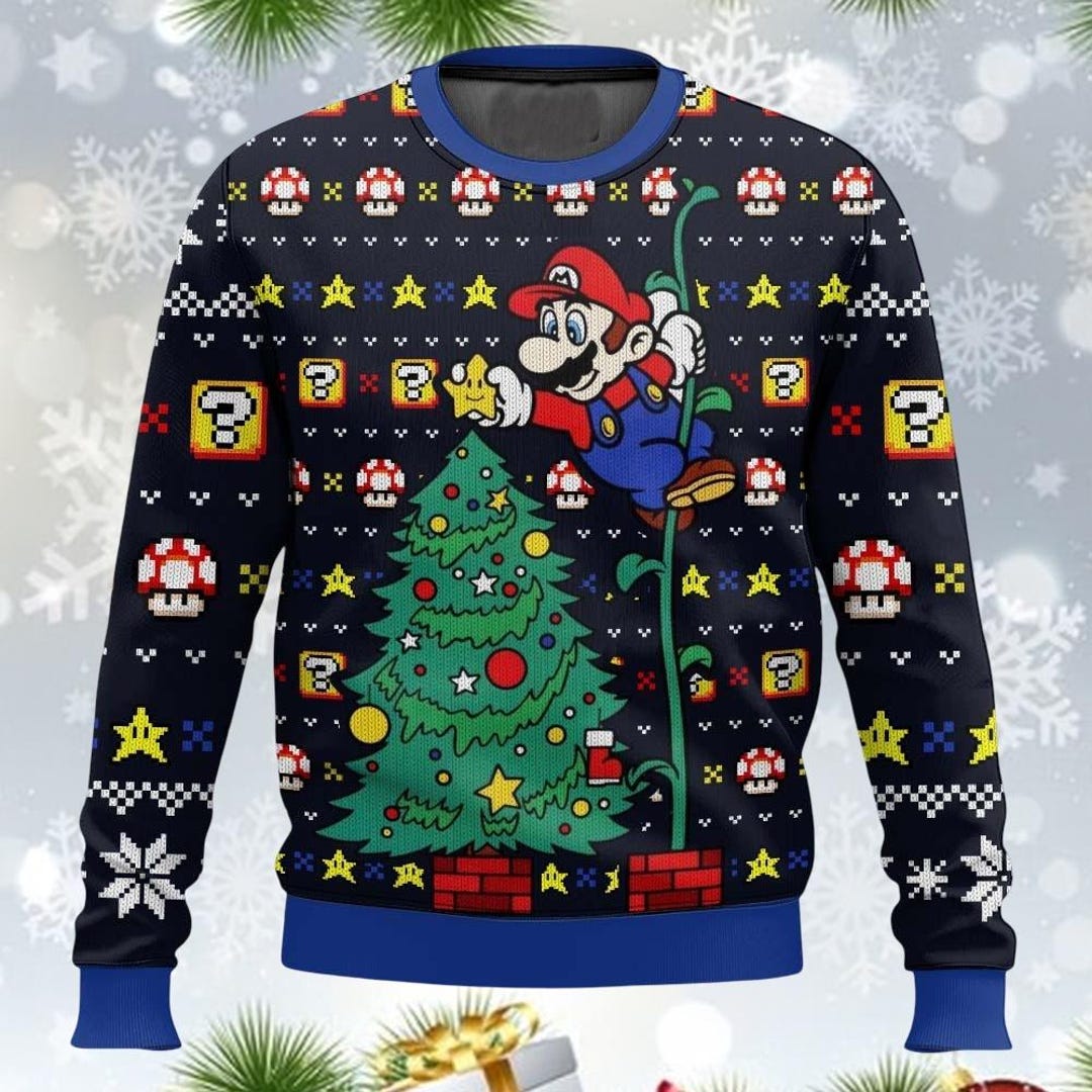 Retro Mario Christmas Ugly Sweater, Super Mario Movies Xmas Sweater ...