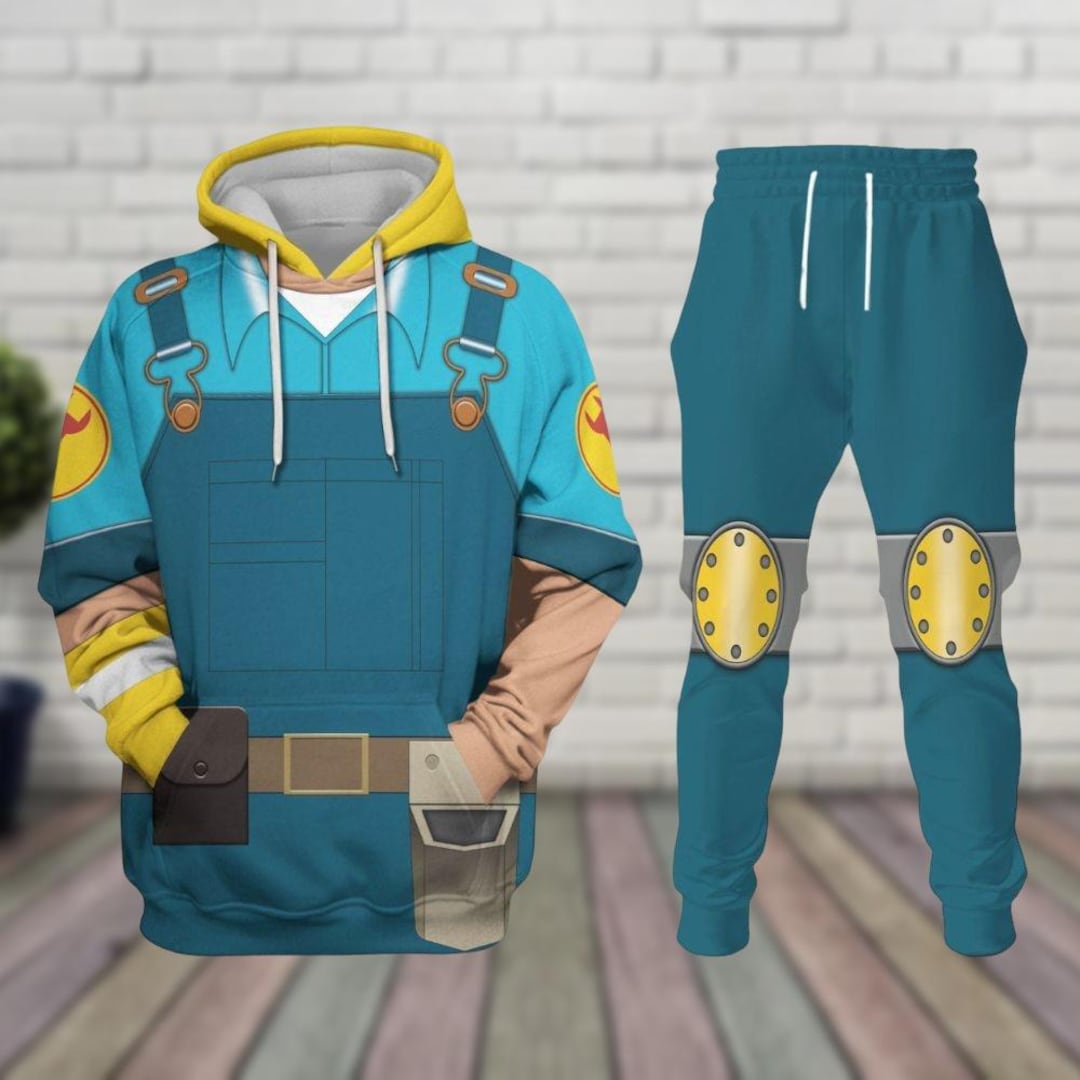 Team Fortress 2 Costume Hoodie Jogger, Blue Engineer Cosplay Shirt ...