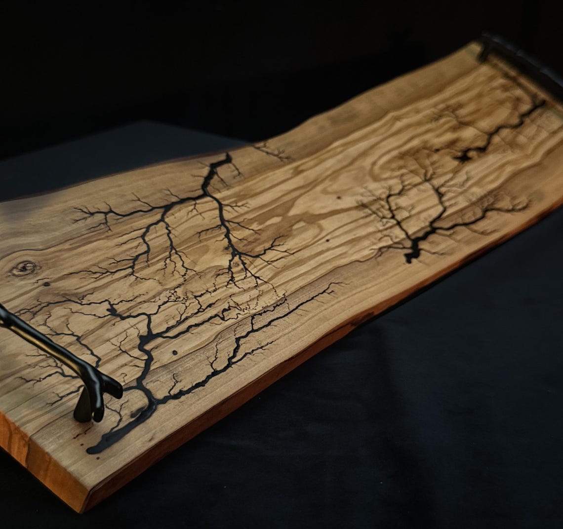 Live Edge Olive Wood Tray Board W/ Fractal Burning / Epoxy Inlay ...