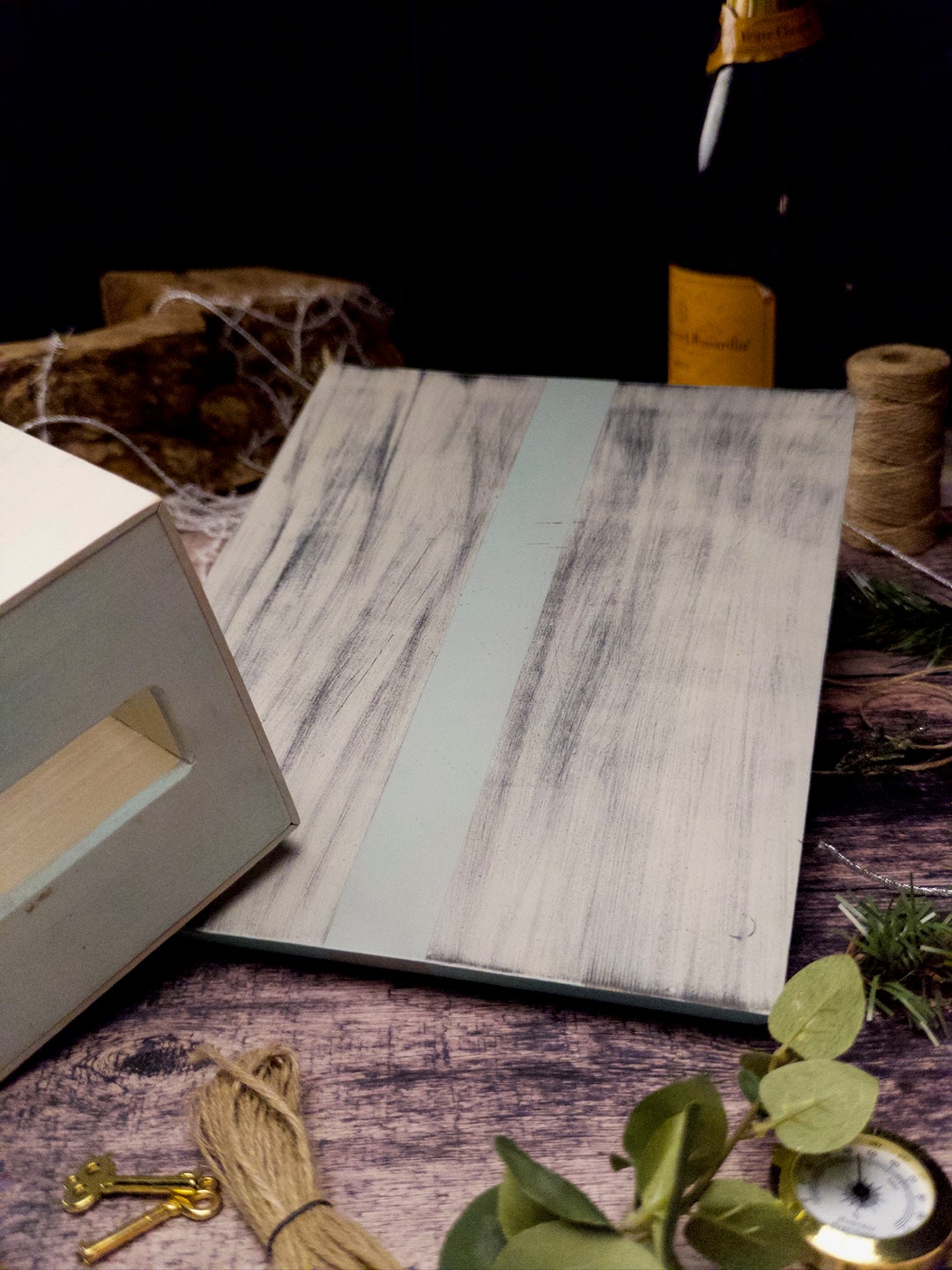 Aged Wood Cutting Board and Tissue Box - Etsy