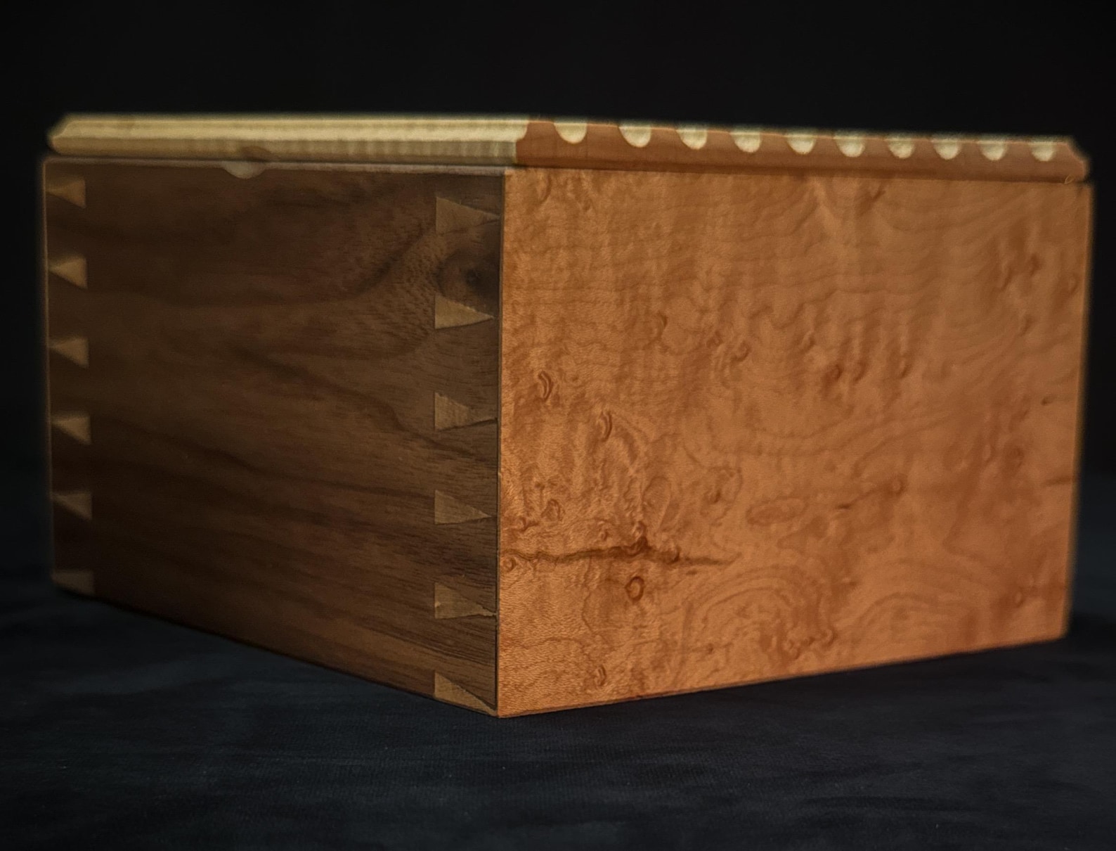 Walnut Keepsake Box With Fluted Maple Lid, Brass Hinges, Dovetail ...