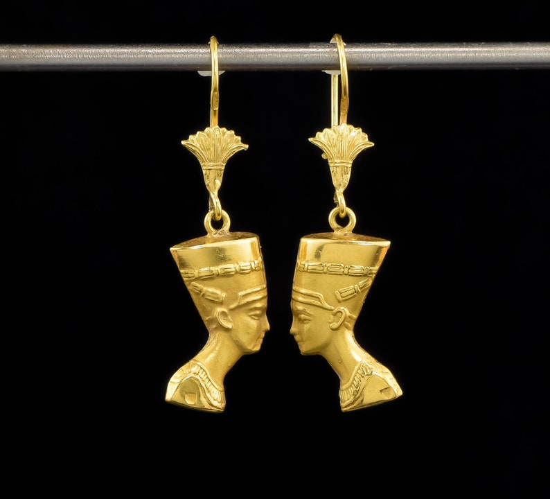 Vintage 18K Gold Nefertiti Egyptian Queen Dangle Earring With - Etsy