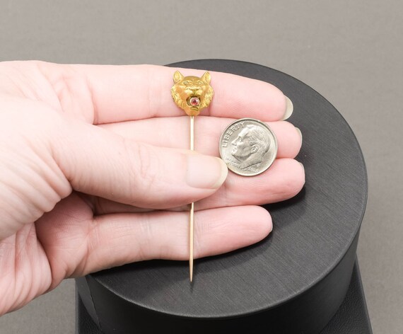 Antique French FIX Tiger Stick Pin - Charming Gold-Fi… - Gem