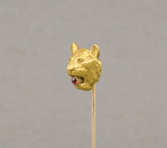 Antique French FIX Tiger Stick Pin - Charming Gold-Fi… - Gem