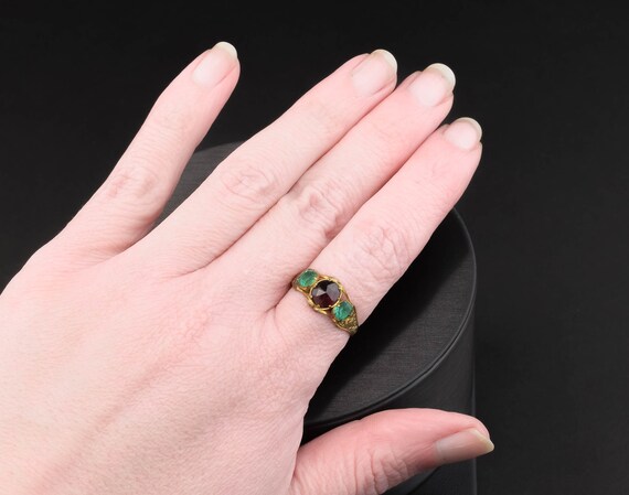 Antique Rose Cut Garnet and Green Paste Ring in 9K Go… - Gem