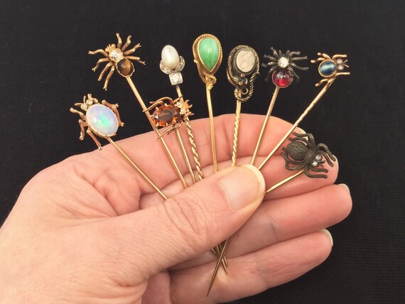 Victorian Enamel Snake Mourning Stick Pin with Hair L… - Gem