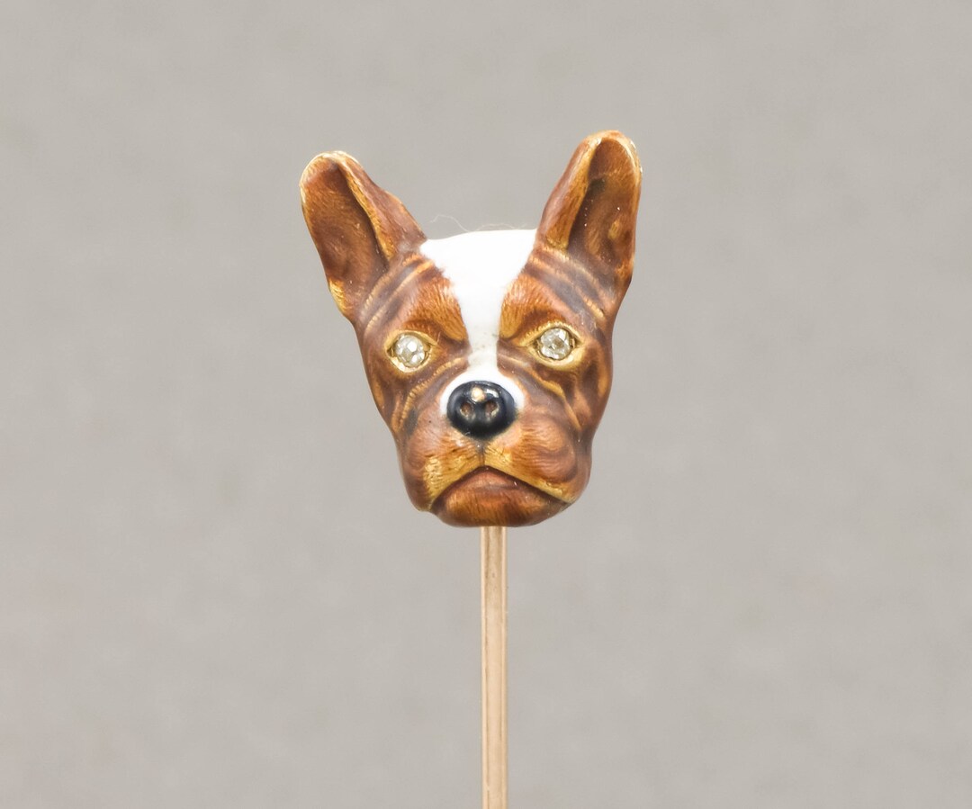Antique Enamel Dog Frenchie Stick Pin With Old Cut Diamond Eyes - Etsy