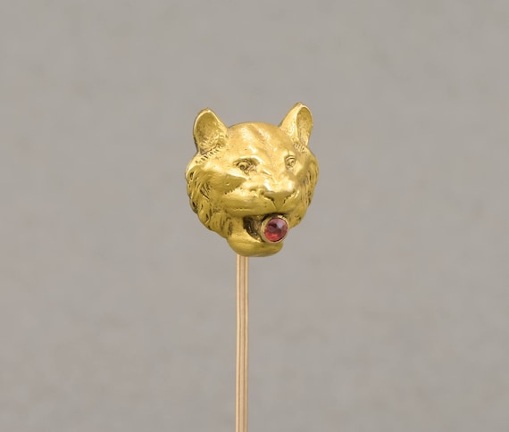 Antique French FIX Tiger Stick Pin - Charming Gold-Fi… - Gem