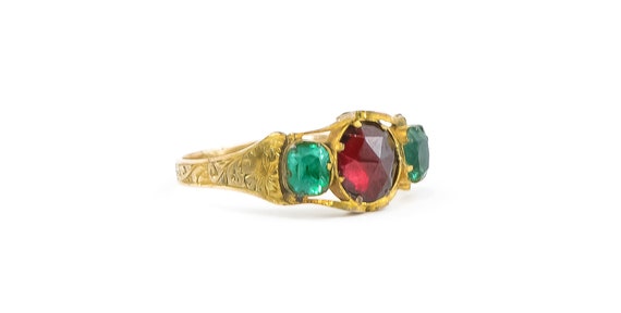 Antique Rose Cut Garnet and Green Paste Ring in 9K Go… - Gem