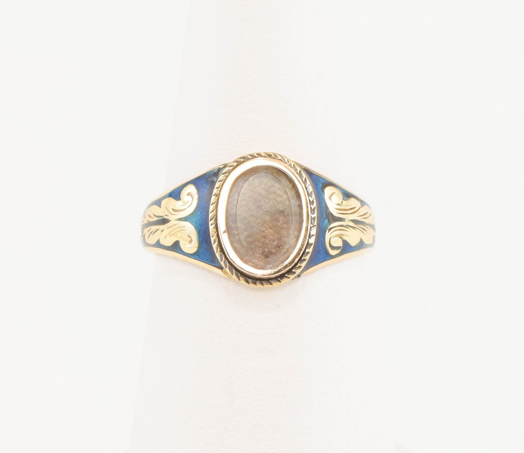 Antique Victorian Hair Locket Ring With Blue Enamel in 14K Gold - Etsy