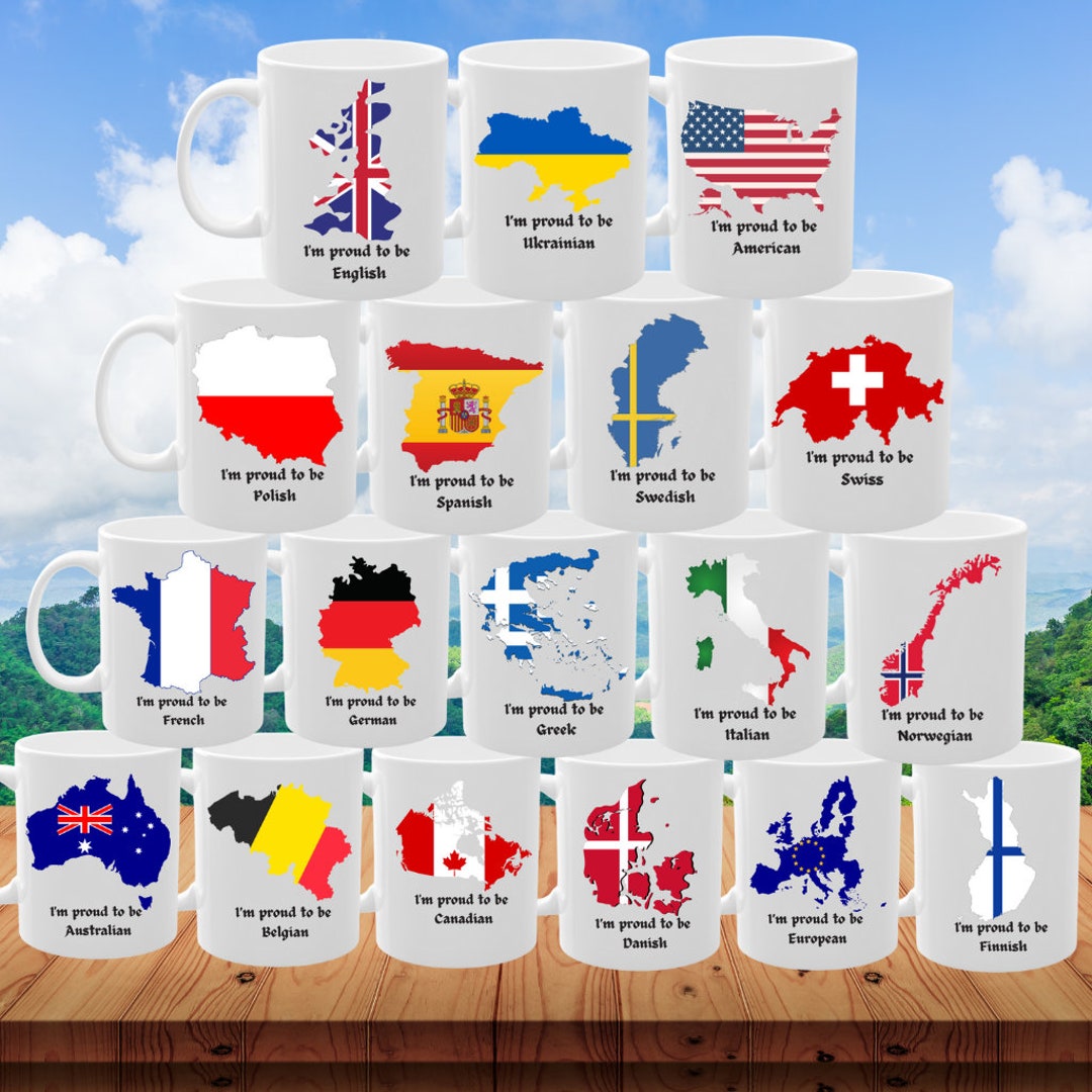 Set of Personalized Mugs With Country Map and Flag, I'm Proud to Be ...