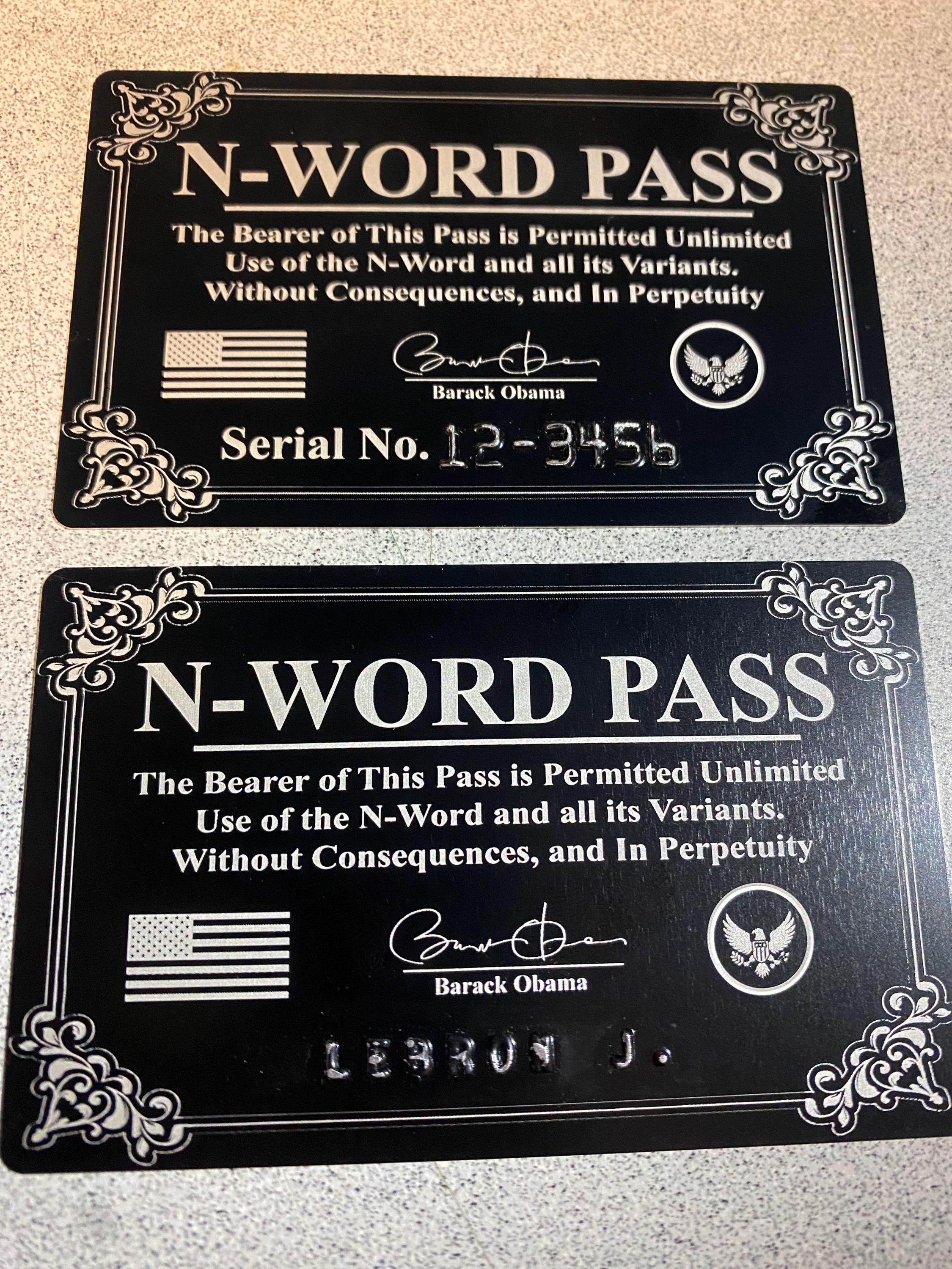 Metal N-WORD PASS| Free Shipping, Customizable. Meme Gift Cards, Custom ...