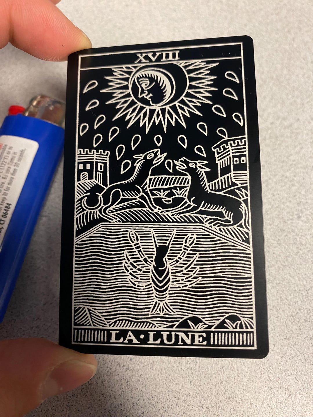 Metal Tarot Card, the Moon, Marseille Gift, Engraved Tarot Card, the ...