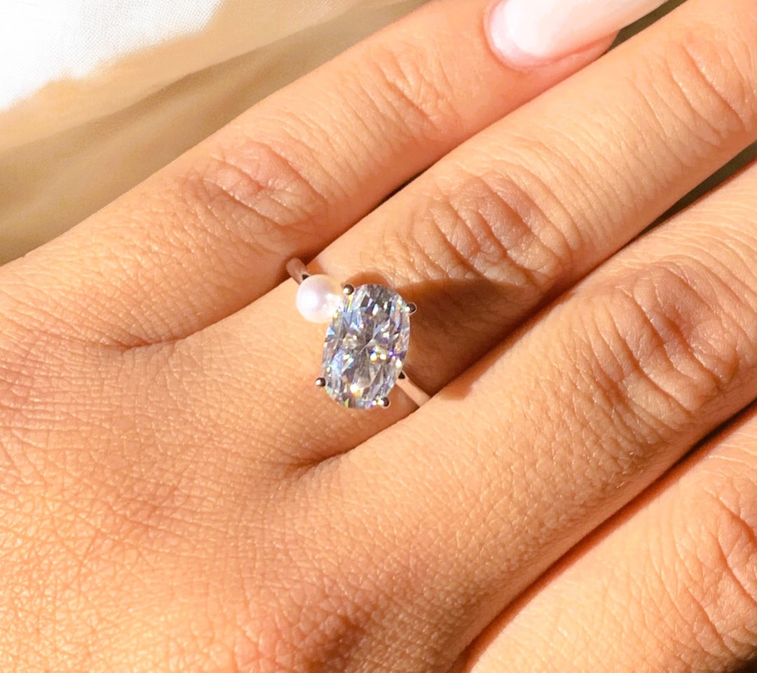 Ariana Grande Oval Engagement Ring, Stone Ring, Pearl Ring, Oval Cut Promise Ring, Anniversary ...