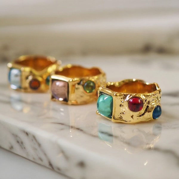 Aesthetic Chunky Gold Ring - Etsy