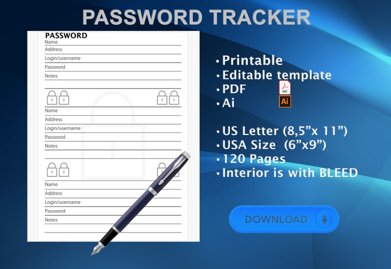 Printable Password Tracker Password Keeper, Password Organizer ...