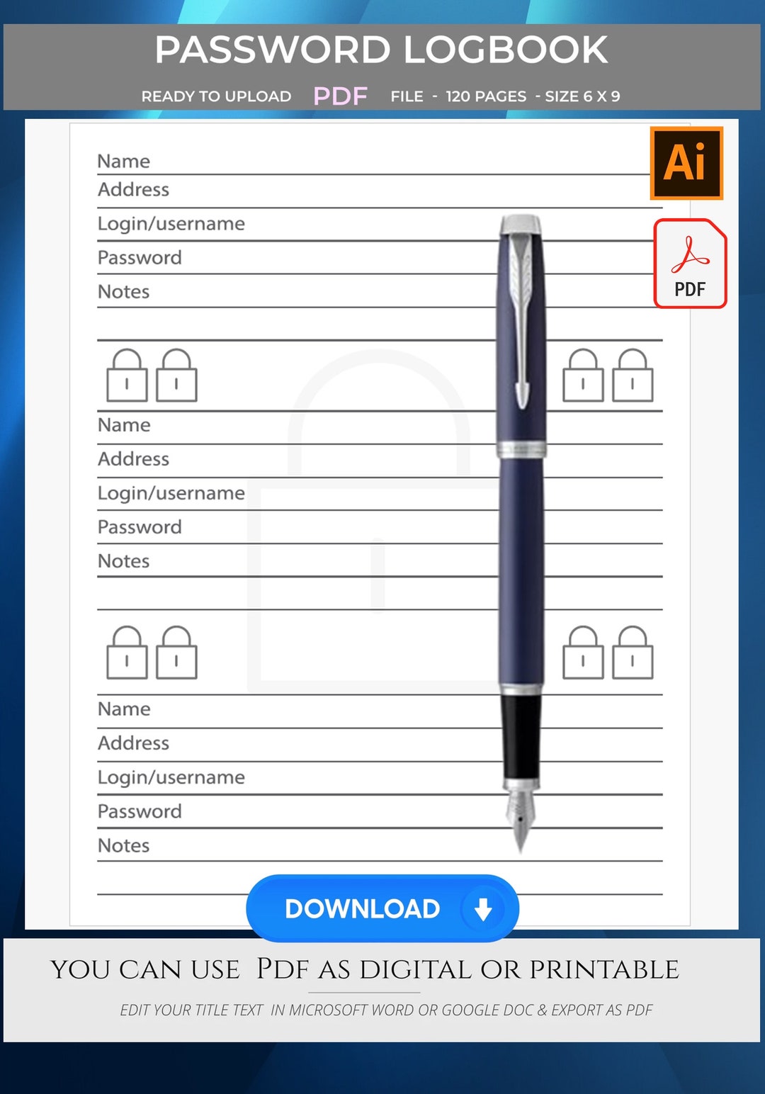 Printable Password Tracker Password Keeper, Password Organizer ...