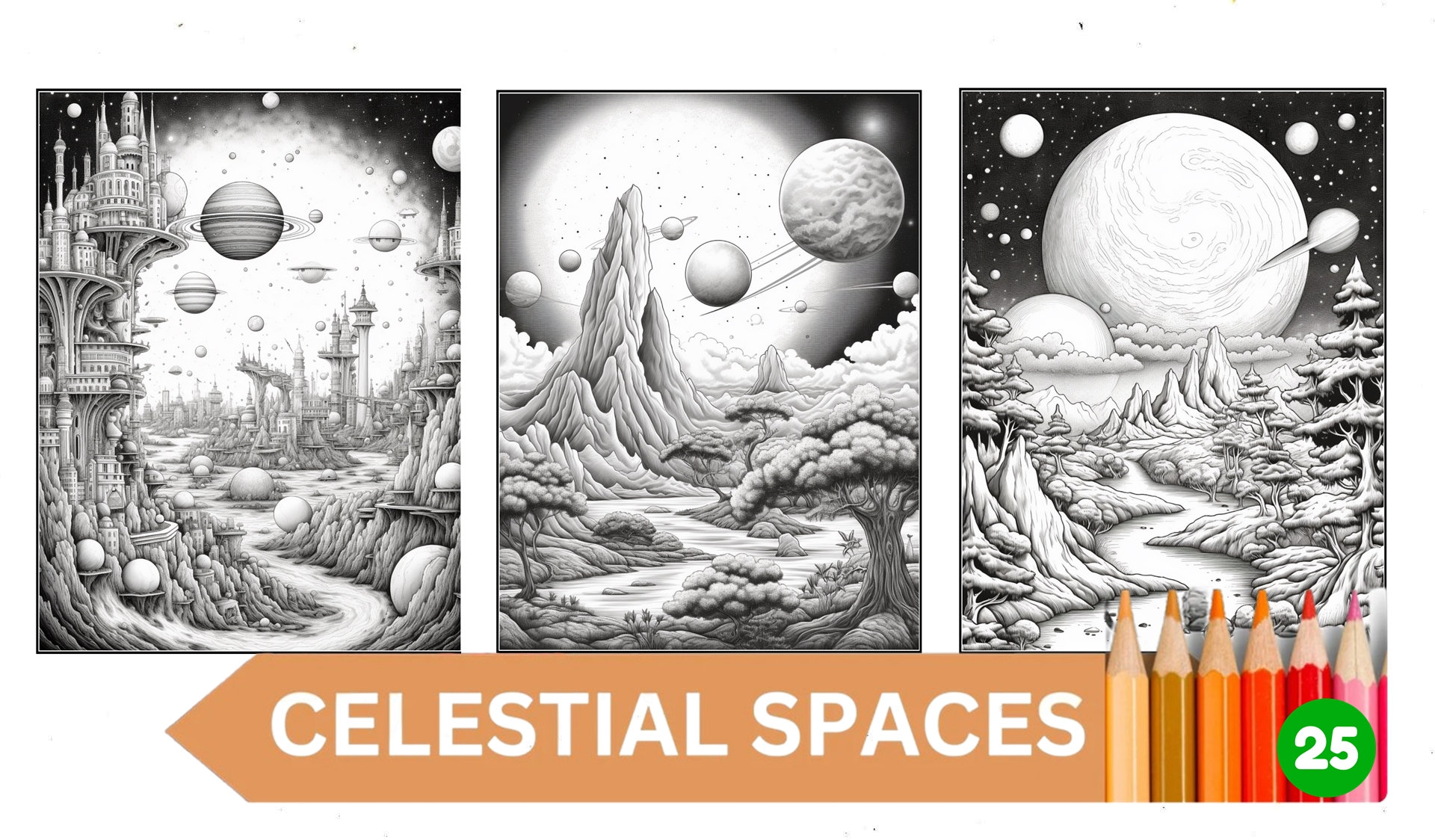 Galactic Landscape Coloring Pages / Printable Coloring Book for Adults ...