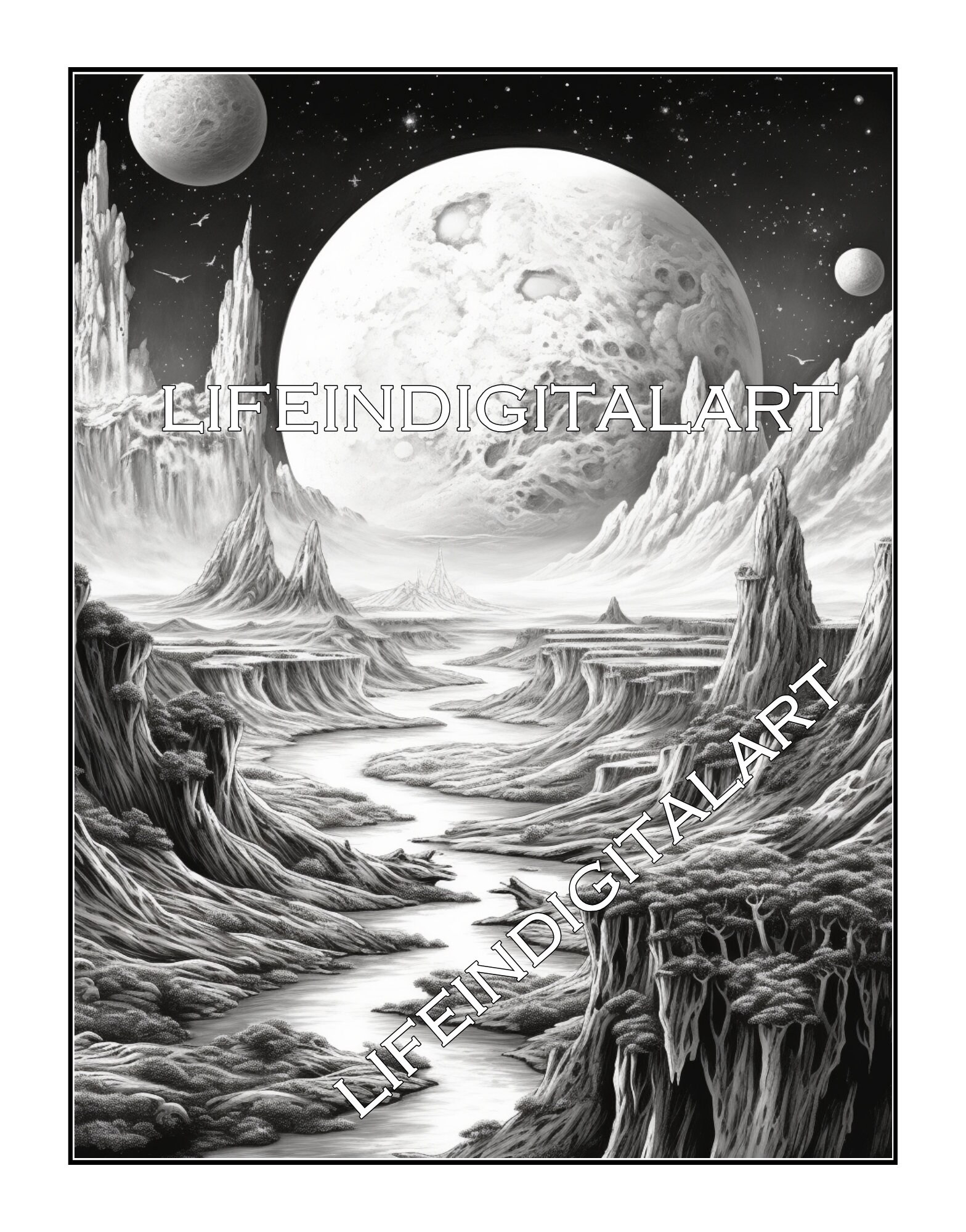 Galactic Landscape Coloring Pages / Printable Coloring Book for Adults ...