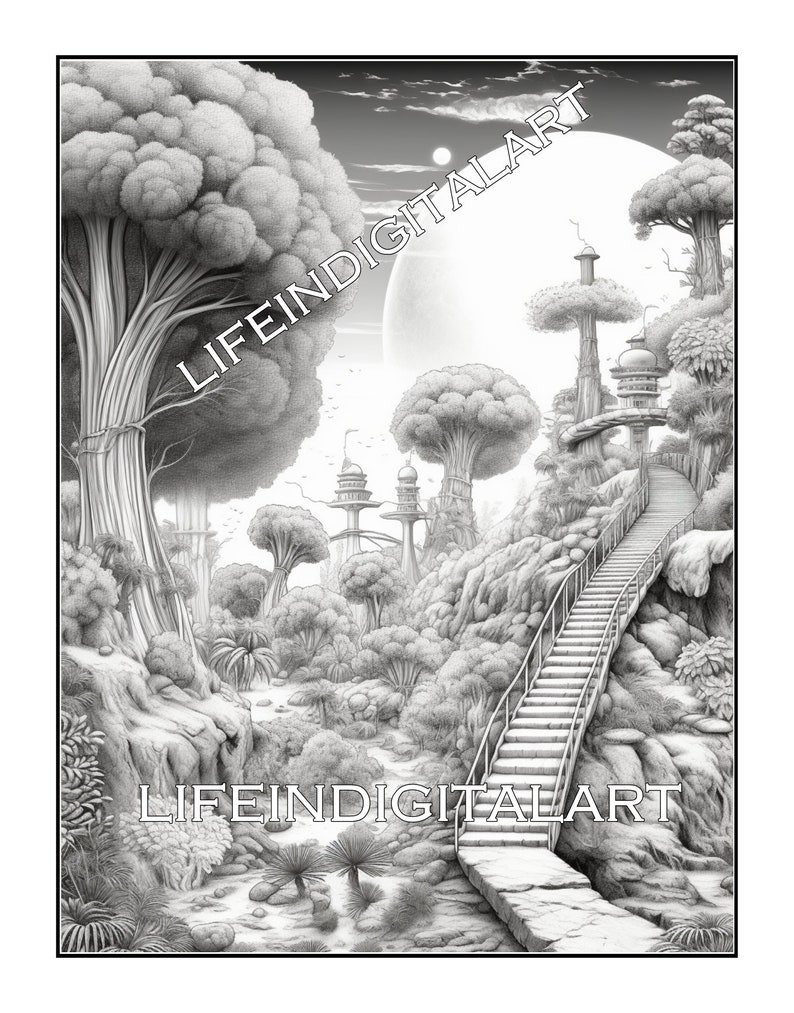 Galactic Landscape Coloring Pages / Printable Coloring Book for Adults ...