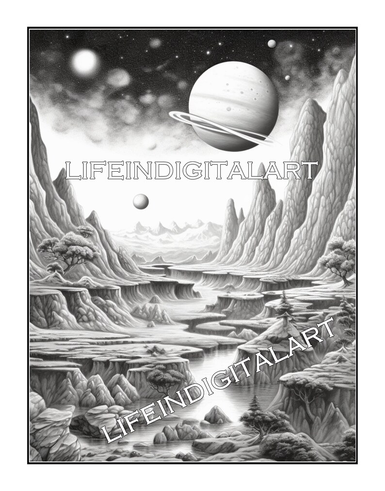 Galactic Landscape Coloring Pages / Printable Coloring Book for Adults ...