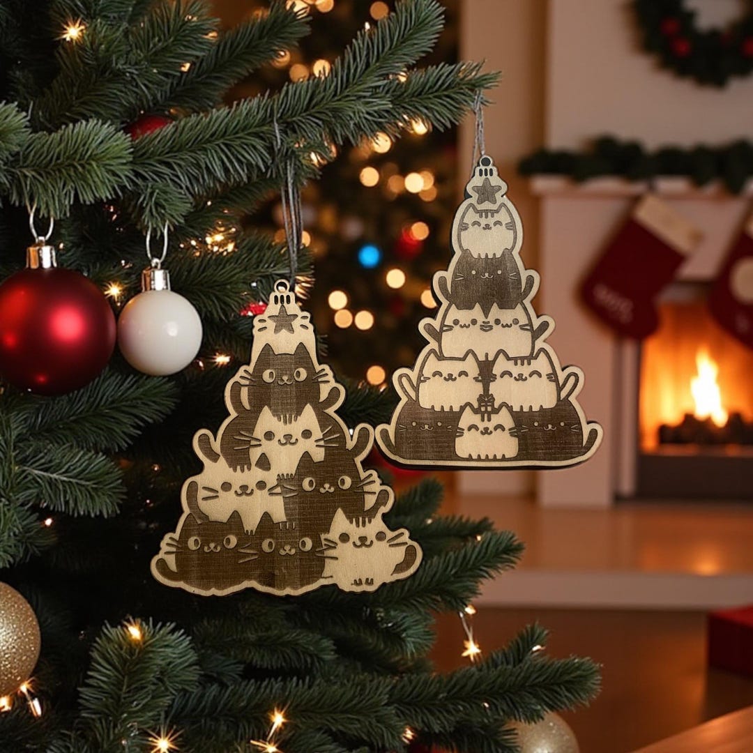 Cats & Dogs Christmas Tree Pendants Wooden – Cute Animal Christmas ...