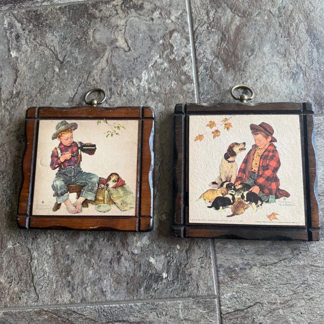 Vintage Norman Rockwell Jerry Schultz Co. Wall Hangings Boy With Dogs ...