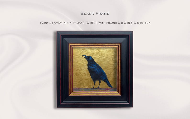 Raven Oil Painting Gold Leaf Canvas Bird Artwork Black Crow Animal Wall ...
