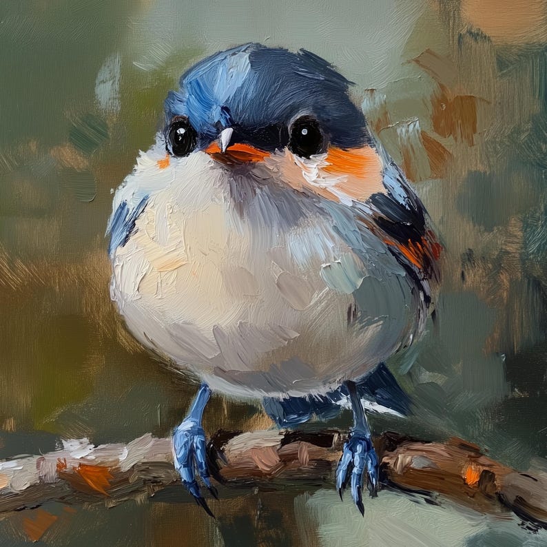 Small Vintage Oil Painting Bird on Branch Framed Vintage Artwork Hand ...