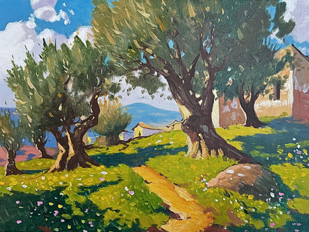 Olive Trees Landscape Original Oil Painting Mediterranean Countryside ...