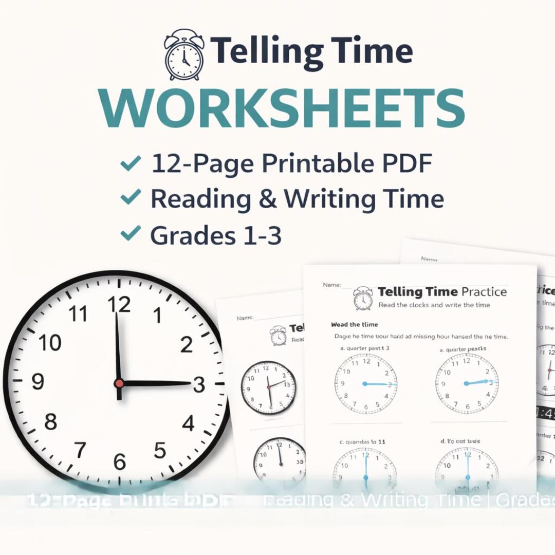 Telling Time Worksheets | Analog Clock Reading Practice | Grades 1–3 - Etsy
