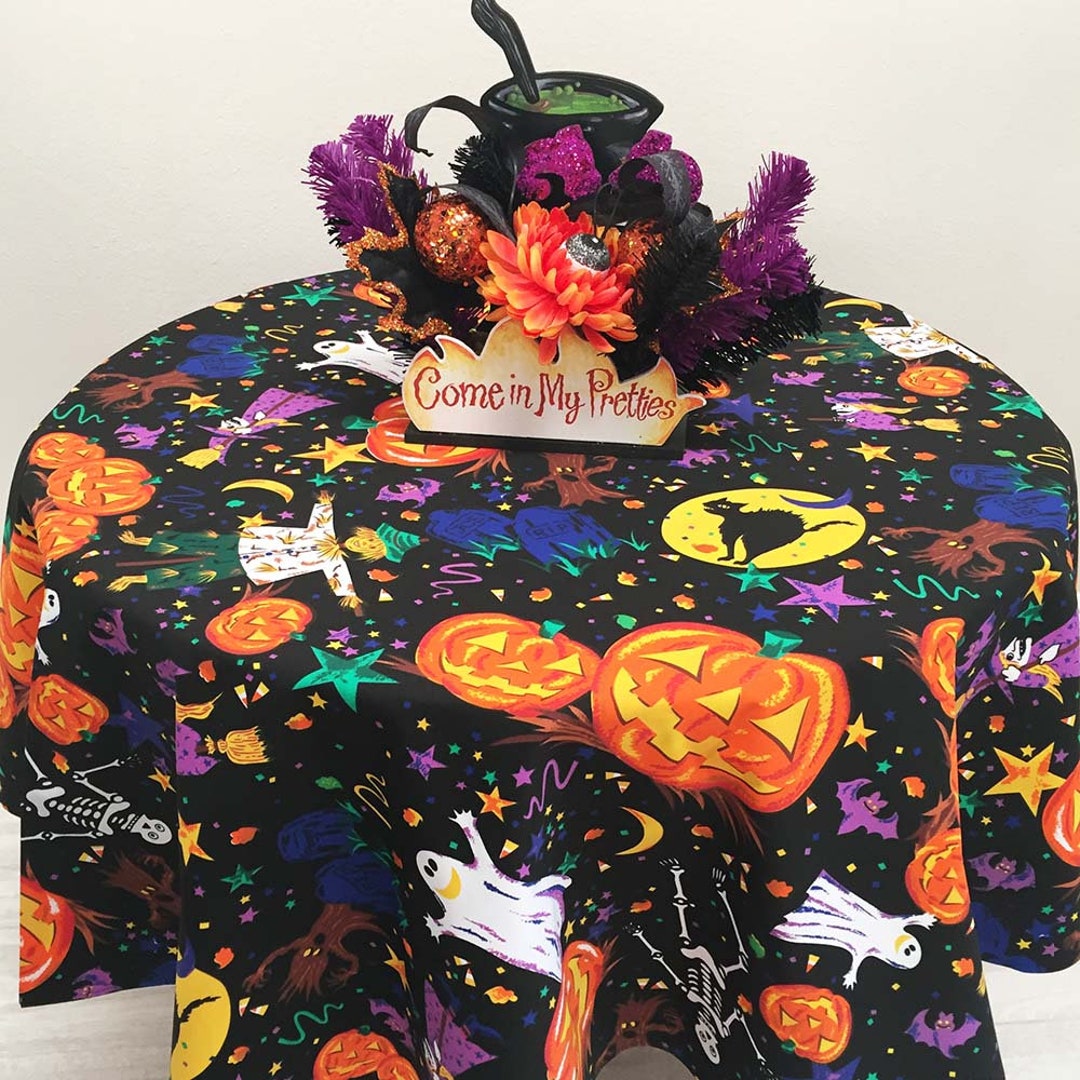 Spooky Halloween Tablecloth, Pumpkins, Ghosts and Skeletonstablecloth ...
