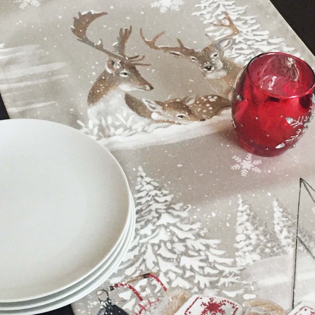 Winter Scene With Deer Table Runner - Etsy